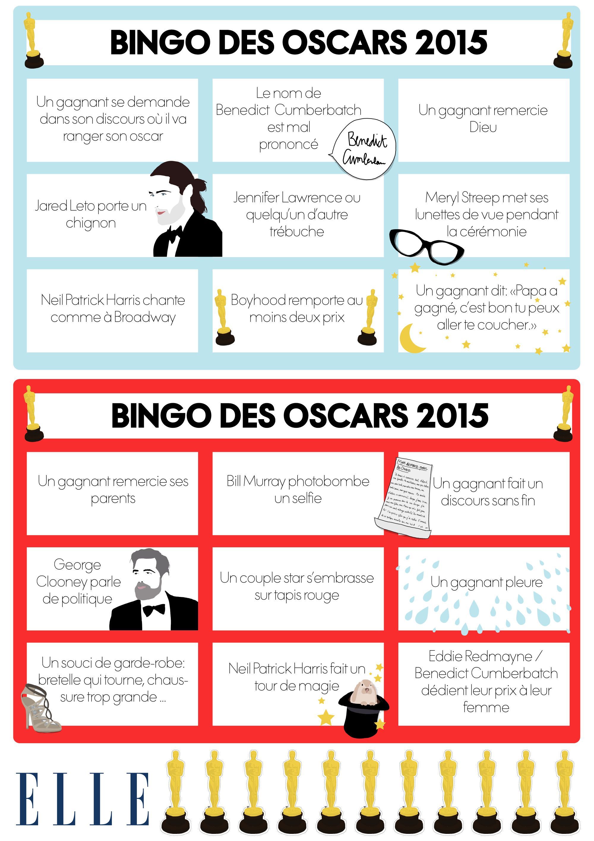 Jouez au bingo des Oscars 2015 ! - Elle Jouez au bingo des Oscars 2015 ! - Elle