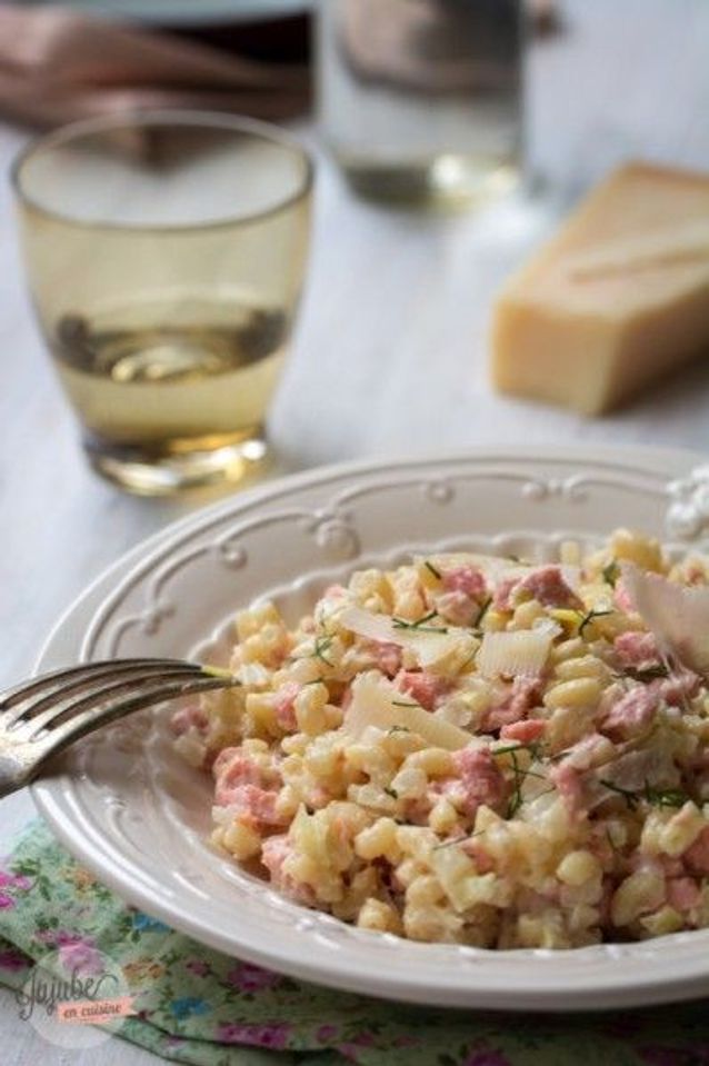 Risotto original coquillettes, saumon et poireau - On veut un risotto ...